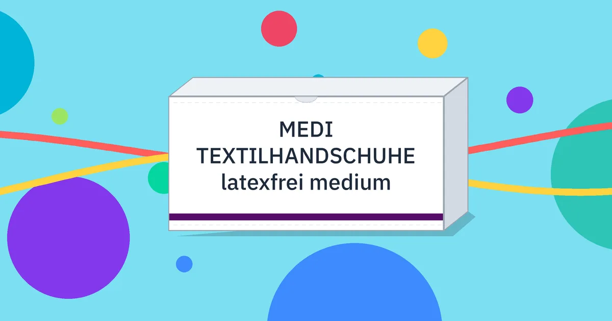Symbolbild: Packung mit der Aufschrift MEDI TEXTILHANDSCHUHE latexfrei medium (PZN 13581820) – Verfügbarkeit und Bezug in Apotheken in Frankfurt am Main