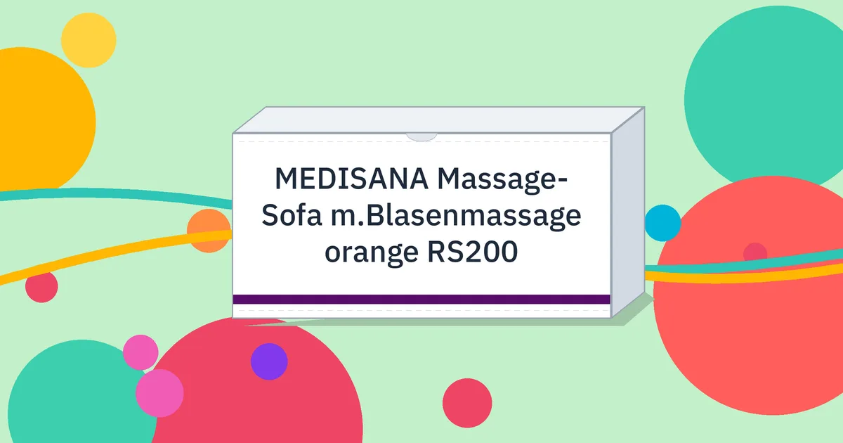 Symbolbild: Packung mit der Aufschrift MEDISANA Massage-Sofa m.Blasenmassage orange RS200 (PZN 20902271) – Verfügbarkeit und Bezug in Apotheken in Frankfurt am Main