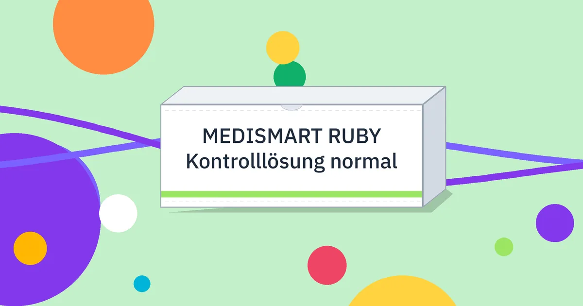 Symbolbild: Packung mit der Aufschrift MEDISMART RUBY Kontrolllösung normal (PZN 10522389) – Verfügbarkeit und Bezug in Apotheken in Frankfurt am Main