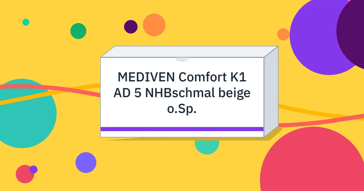Symbolbild: Packung mit der Aufschrift MEDIVEN Comfort K1 AD 5 NHBschmal beige o.Sp. (PZN 14561937) – Verfügbarkeit und Bezug in Apotheken in Frankfurt am Main