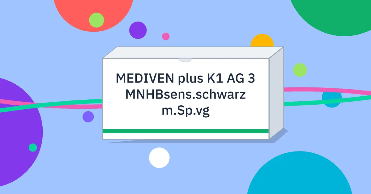 Symbolbild: Packung mit der Aufschrift MEDIVEN plus K1 AG 3 MNHBsens.schwarz m.Sp.vg (PZN 16072562) – Verfügbarkeit und Bezug in Apotheken in Frankfurt am Main