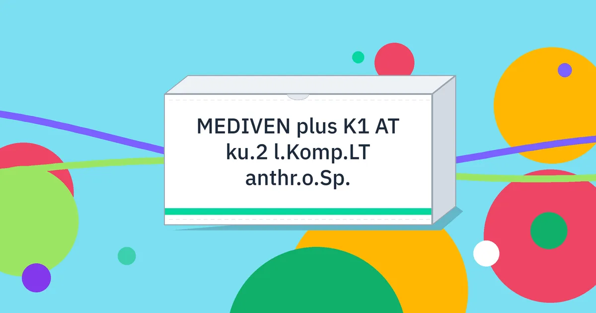 Symbolbild: Packung mit der Aufschrift MEDIVEN plus K1 AT ku.2 l.Komp.LT anthr.o.Sp. (PZN 15028748) – Verfügbarkeit und Bezug in Apotheken in Frankfurt am Main