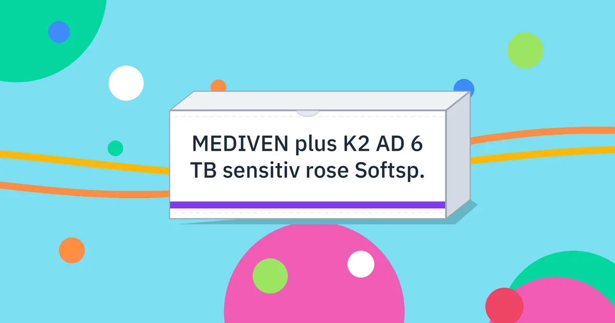 Symbolbild: Packung mit der Aufschrift MEDIVEN plus K2 AD 6 TB sensitiv rose Softsp. (PZN 15105118) – Verfügbarkeit und Bezug in Apotheken in Frankfurt am Main