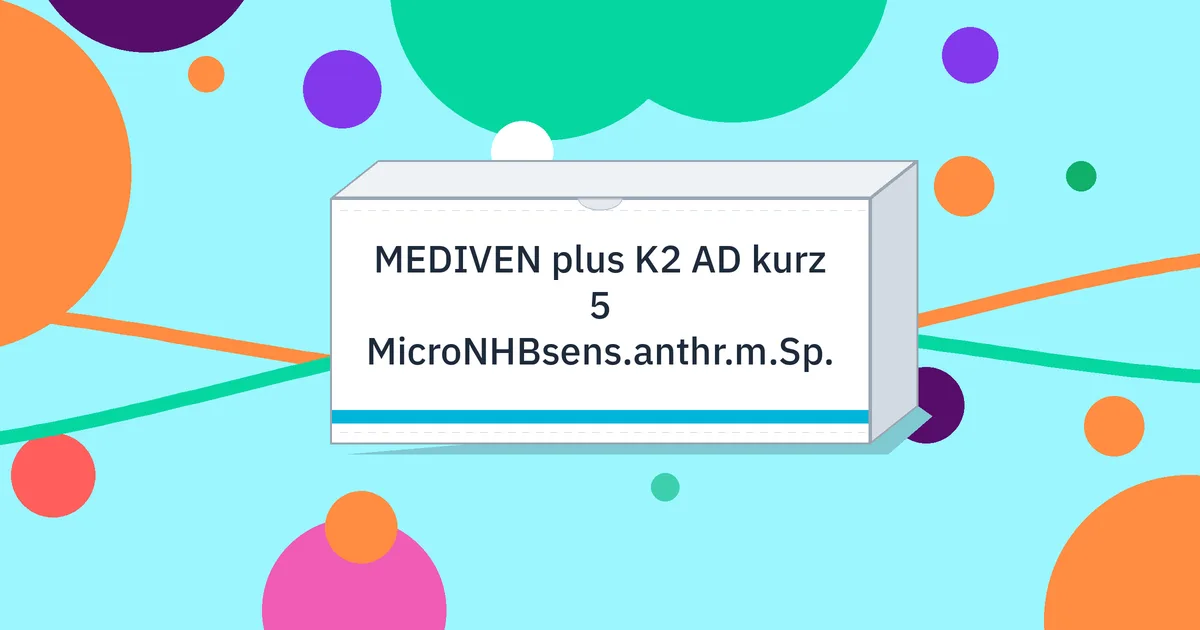 Symbolbild: Packung mit der Aufschrift MEDIVEN plus K2 AD kurz 5 MicroNHBsens.anthr.m.Sp. (PZN 15933507) – Verfügbarkeit und Bezug in Apotheken in Frankfurt am Main