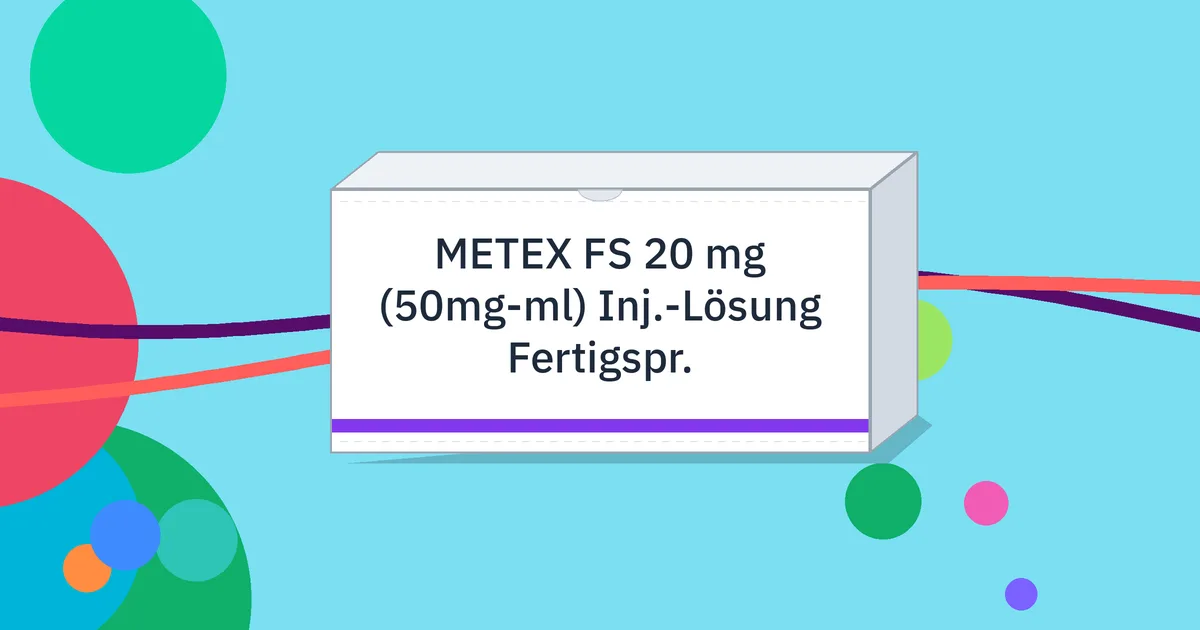 Symbolbild: Packung mit der Aufschrift METEX FS 20 mg (50mg-ml) Inj.-Lösung Fertigspr. (PZN 01178154) – Verfügbarkeit und Bezug in Apotheken in Frankfurt am Main