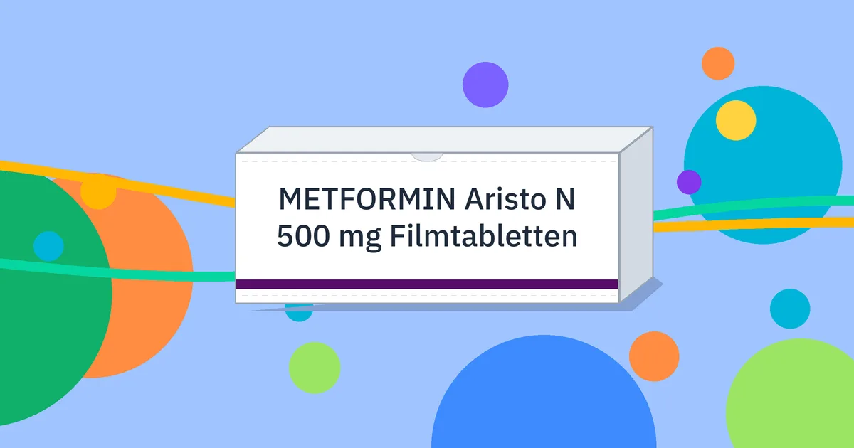 Symbolbild: Packung mit der Aufschrift METFORMIN Aristo N 500 mg Filmtabletten (PZN 05510852) – Verfügbarkeit und Bezug in Apotheken in Frankfurt am Main