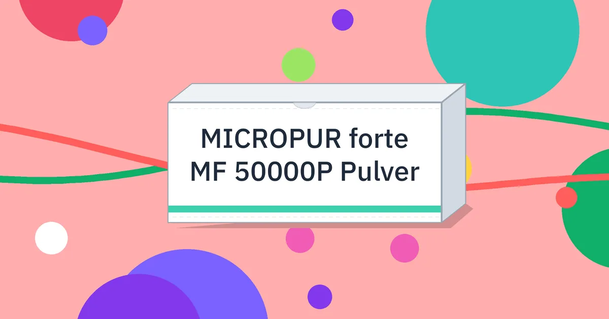 Symbolbild: Packung mit der Aufschrift MICROPUR forte MF 50000P Pulver (PZN 04236107) – Verfügbarkeit und Bezug in Apotheken in Frankfurt am Main