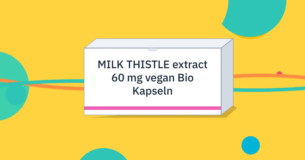Symbolbild: Packung mit der Aufschrift MILK THISTLE extract 60 mg vegan Bio Kapseln (PZN 18745396) – Verfügbarkeit und Bezug in Apotheken in Frankfurt am Main