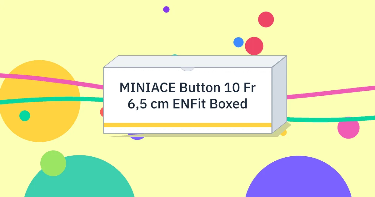 Symbolbild: Packung mit der Aufschrift MINIACE Button 10 Fr 6,5 cm ENFit Boxed (PZN 16953268) – Verfügbarkeit und Bezug in Apotheken in Frankfurt am Main