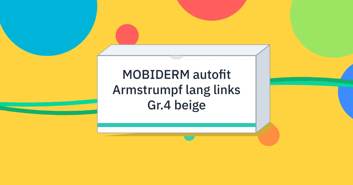 Symbolbild: Packung mit der Aufschrift MOBIDERM autofit Armstrumpf lang links Gr.4 beige (PZN 13969754) – Verfügbarkeit und Bezug in Apotheken in Frankfurt am Main
