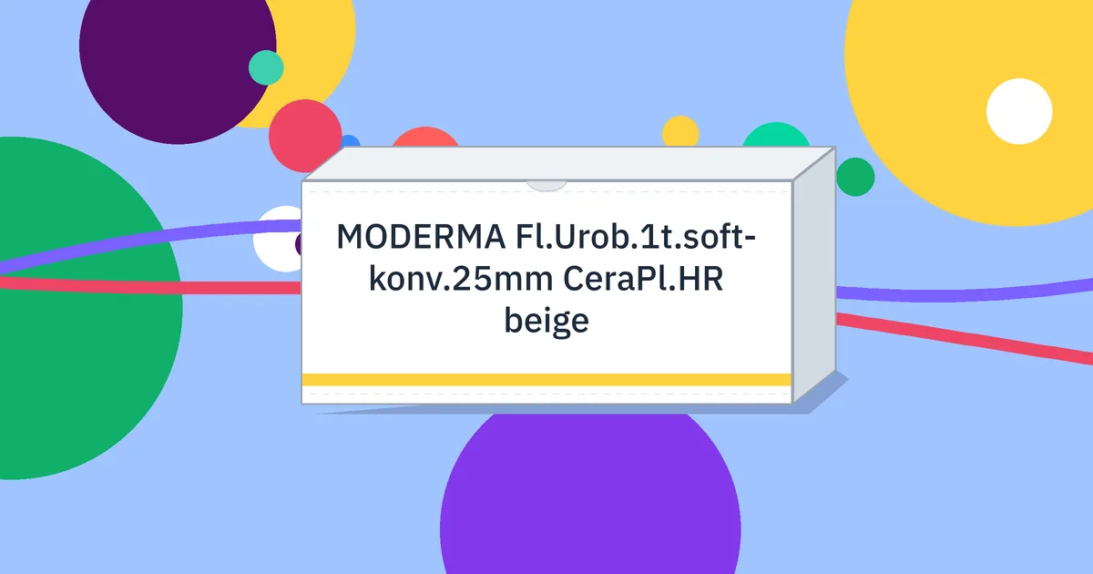 Symbolbild: Packung mit der Aufschrift MODERMA Fl.Urob.1t.soft-konv.25mm CeraPl.HR beige (PZN 16243087) – Verfügbarkeit und Bezug in Apotheken in Frankfurt am Main