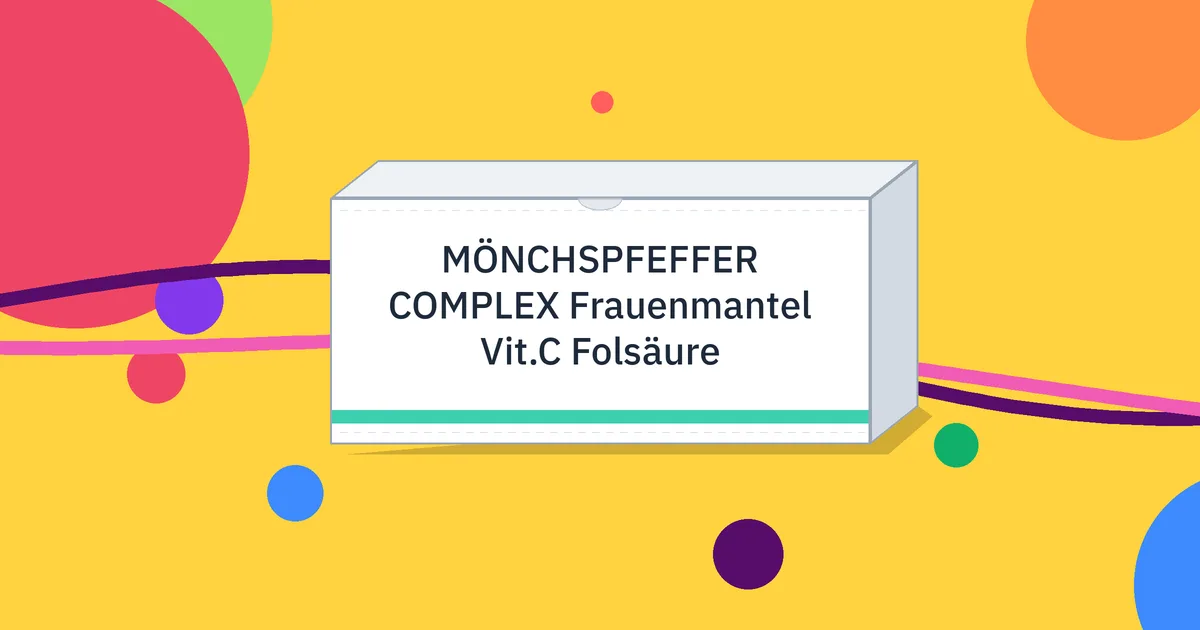 Symbolbild: Packung mit der Aufschrift MÖNCHSPFEFFER COMPLEX Frauenmantel Vit.C Folsäure (PZN 20379705) – Verfügbarkeit und Bezug in Apotheken in Frankfurt am Main
