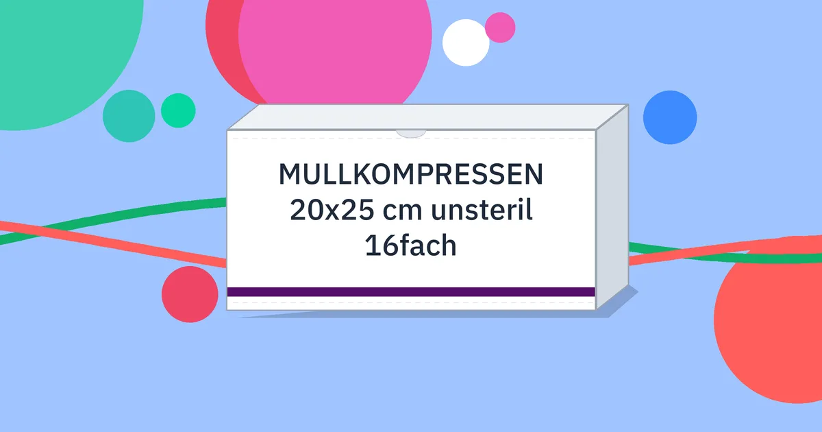 Symbolbild: Packung mit der Aufschrift MULLKOMPRESSEN 20x25 cm unsteril 16fach (PZN 00214853) – Verfügbarkeit und Bezug in Apotheken in Frankfurt am Main