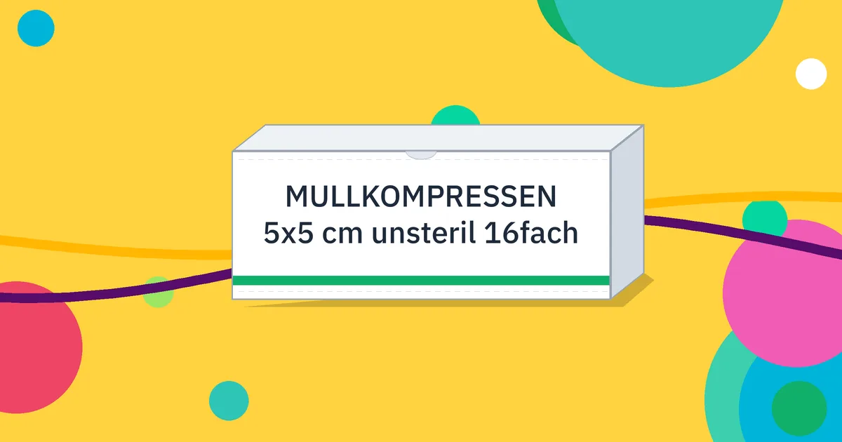 Symbolbild: Packung mit der Aufschrift MULLKOMPRESSEN 5x5 cm unsteril 16fach (PZN 04808319) – Verfügbarkeit und Bezug in Apotheken in Frankfurt am Main