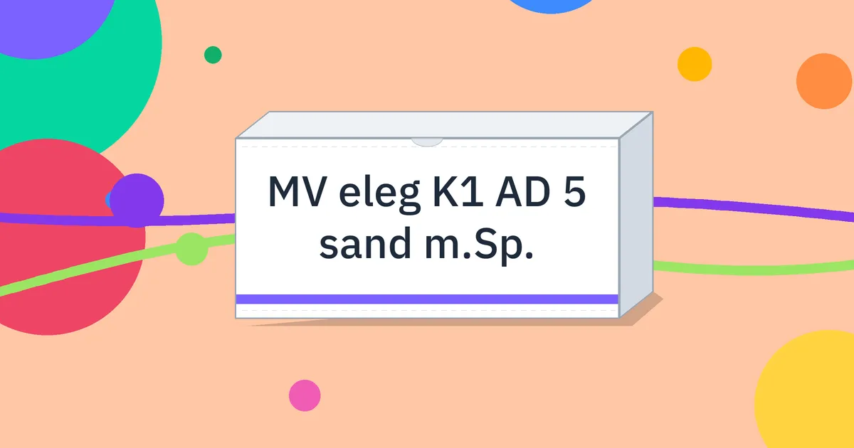 Symbolbild: Packung mit der Aufschrift MV eleg K1 AD 5 sand m.Sp. (PZN 18916679) – Verfügbarkeit und Bezug in Apotheken in Frankfurt am Main
