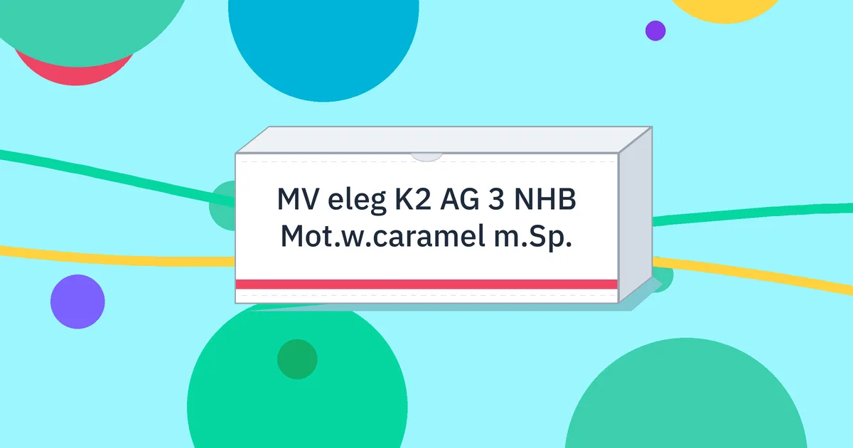 Symbolbild: Packung mit der Aufschrift MV eleg K2 AG 3 NHB Mot.w.caramel m.Sp. (PZN 15727423) – Verfügbarkeit und Bezug in Apotheken in Frankfurt am Main