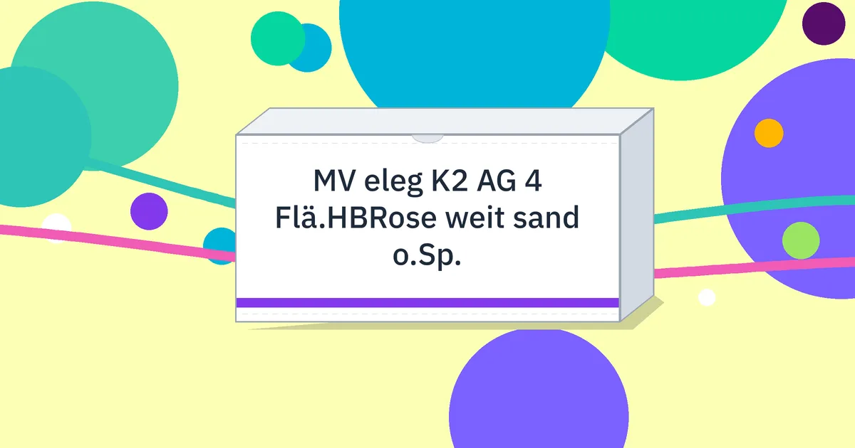 Symbolbild: Packung mit der Aufschrift MV eleg K2 AG 4 Flä.HBRose weit sand o.Sp. (PZN 18929624) – Verfügbarkeit und Bezug in Apotheken in Frankfurt am Main
