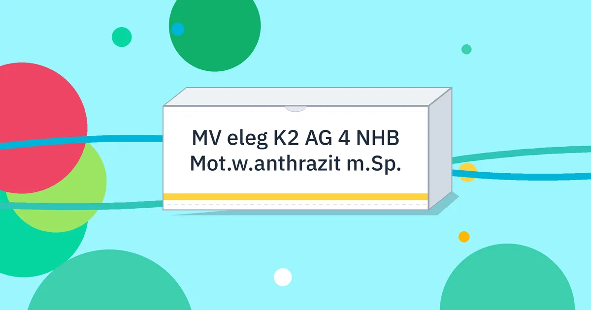 Symbolbild: Packung mit der Aufschrift MV eleg K2 AG 4 NHB Mot.w.anthrazit m.Sp. (PZN 15726174) – Verfügbarkeit und Bezug in Apotheken in Frankfurt am Main