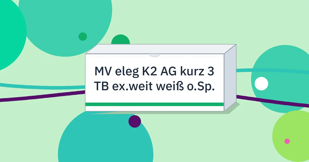 Symbolbild: Packung mit der Aufschrift MV eleg K2 AG kurz 3 TB ex.weit weiß o.Sp. (PZN 09880617) – Verfügbarkeit und Bezug in Apotheken in Frankfurt am Main