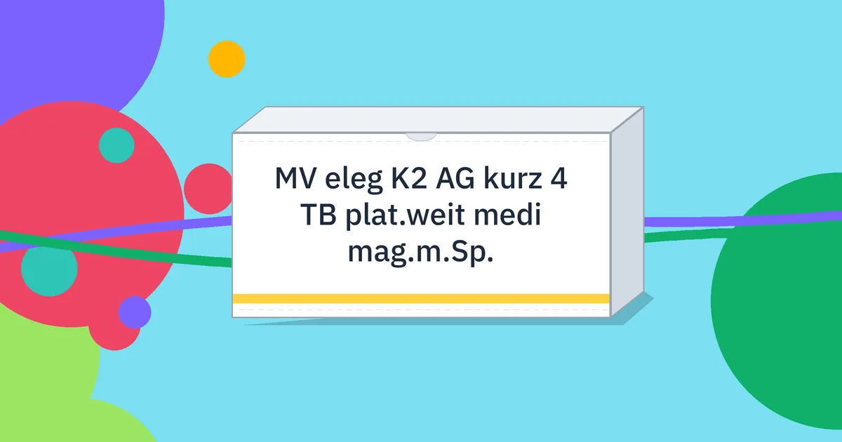 Symbolbild: Packung mit der Aufschrift MV eleg K2 AG kurz 4 TB plat.weit medi mag.m.Sp. (PZN 14635386) – Verfügbarkeit und Bezug in Apotheken in Frankfurt am Main