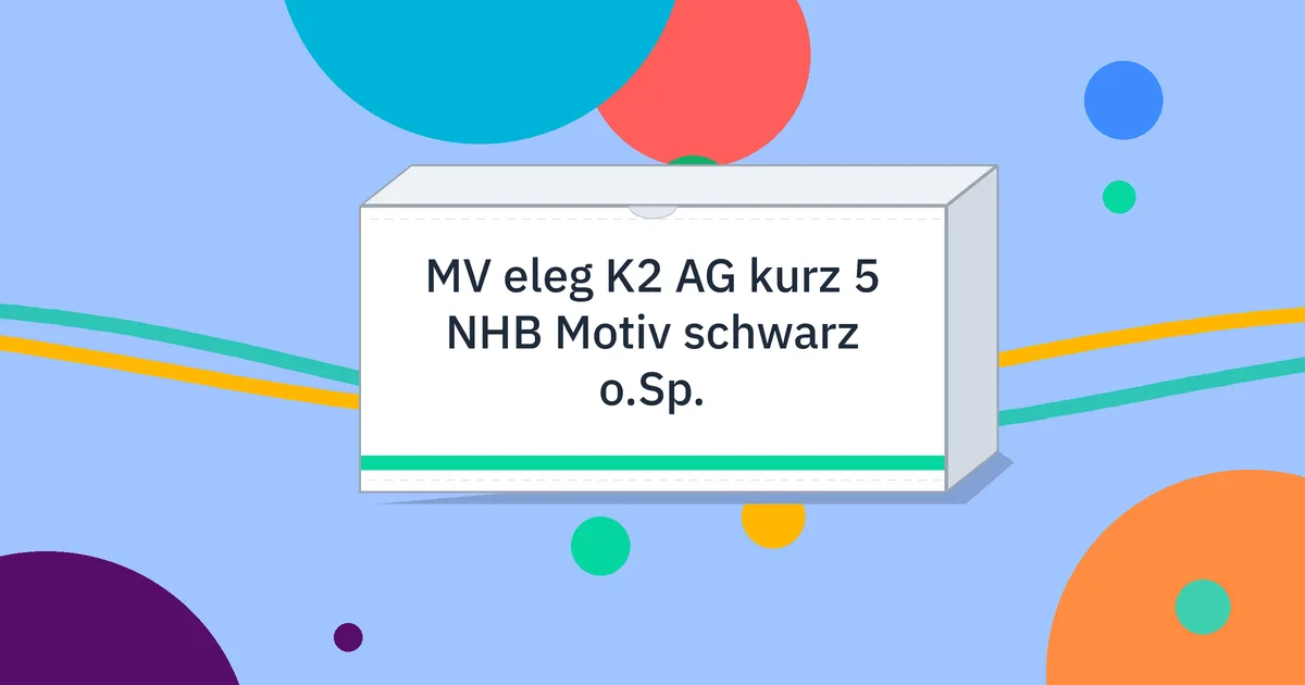 Symbolbild: Packung mit der Aufschrift MV eleg K2 AG kurz 5 NHB Motiv schwarz o.Sp. (PZN 15709023) – Verfügbarkeit und Bezug in Apotheken in Frankfurt am Main