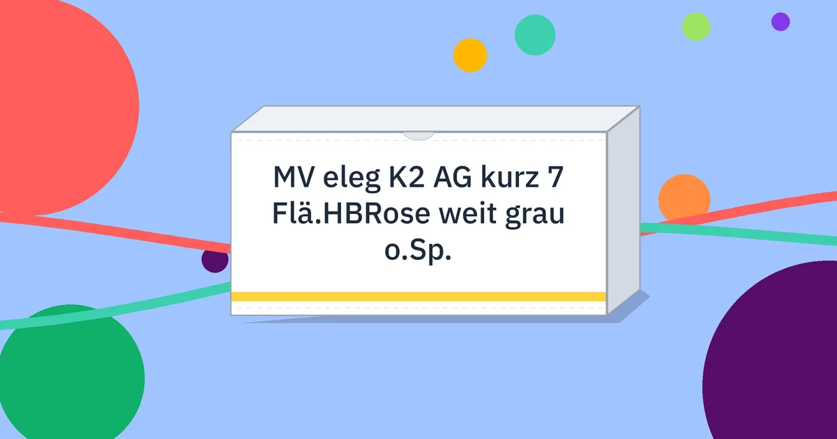 Symbolbild: Packung mit der Aufschrift MV eleg K2 AG kurz 7 Flä.HBRose weit grau o.Sp. (PZN 18926092) – Verfügbarkeit und Bezug in Apotheken in Frankfurt am Main