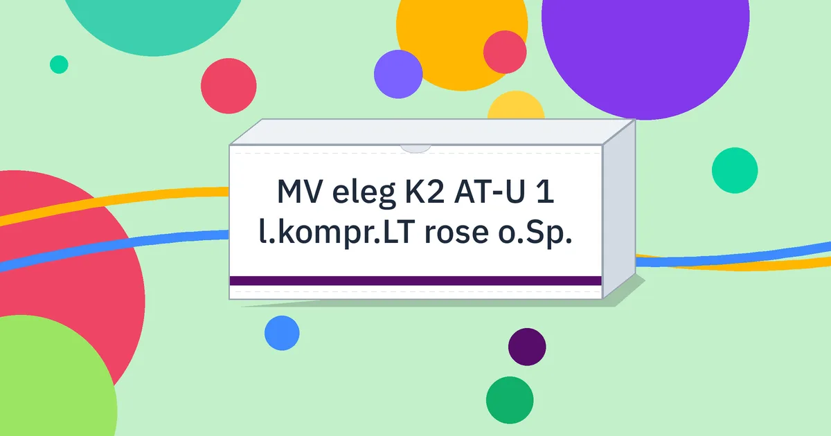 Symbolbild: Packung mit der Aufschrift MV eleg K2 AT-U 1 l.kompr.LT rose o.Sp. (PZN 15290251) – Verfügbarkeit und Bezug in Apotheken in Frankfurt am Main