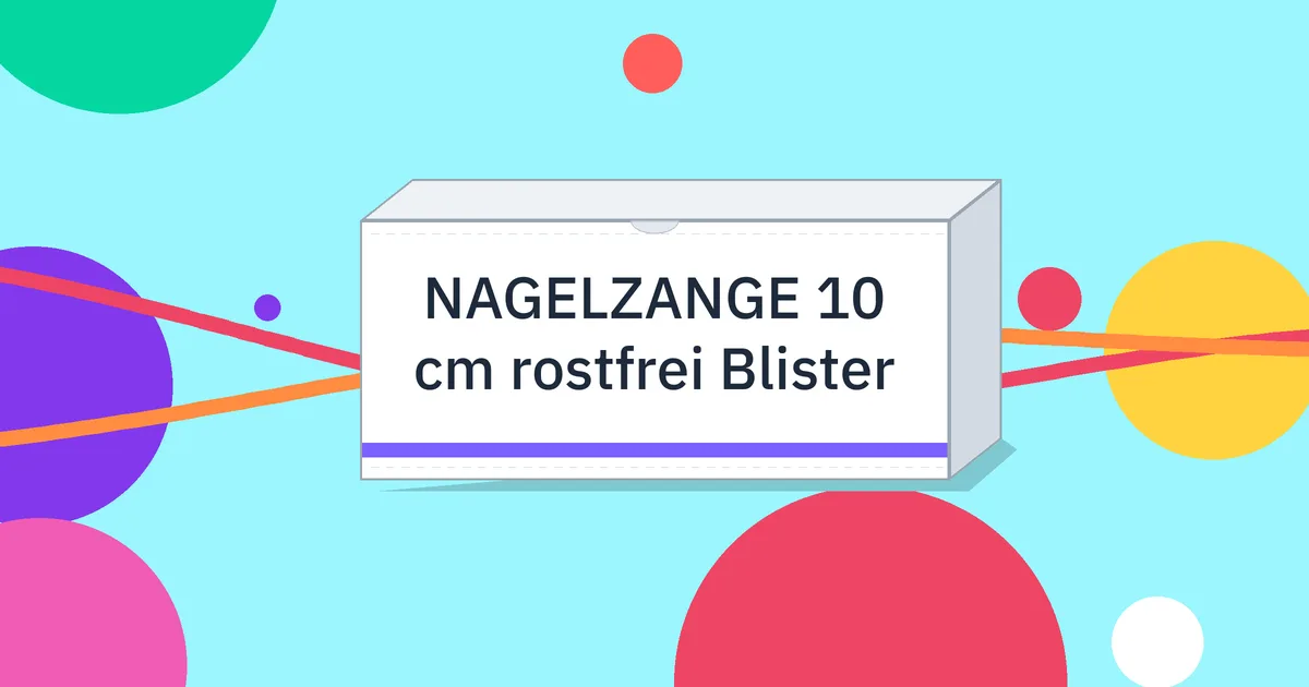 Symbolbild: Packung mit der Aufschrift NAGELZANGE 10 cm rostfrei Blister (PZN 01575607) – Verfügbarkeit und Bezug in Apotheken in Frankfurt am Main