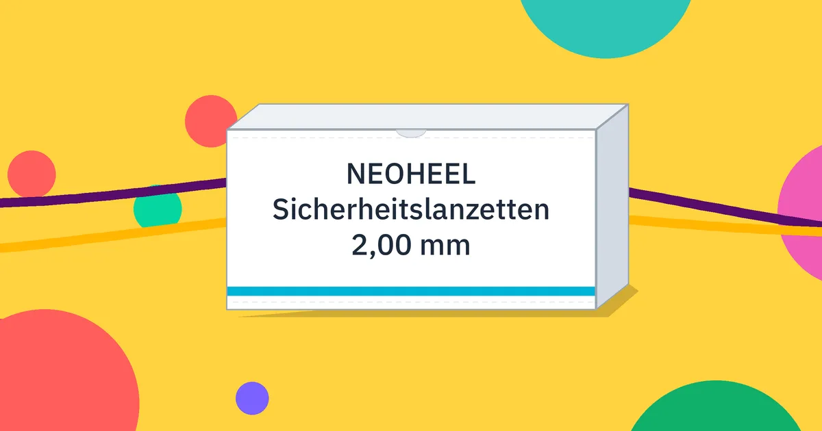 Symbolbild: Packung mit der Aufschrift NEOHEEL Sicherheitslanzetten 2,00 mm (PZN 17611506) – Verfügbarkeit und Bezug in Apotheken in Frankfurt am Main