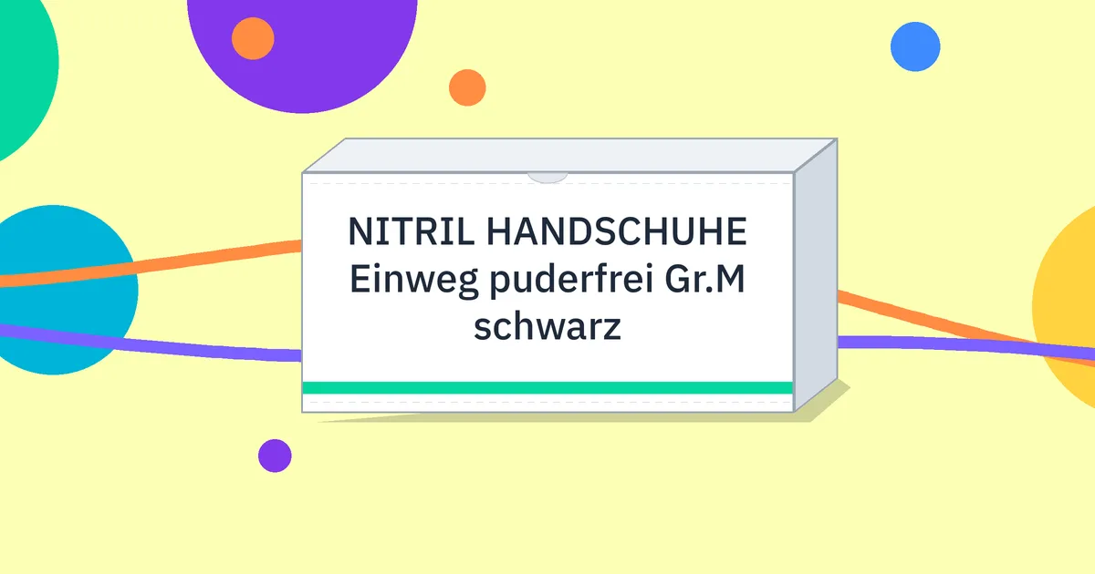 Symbolbild: Packung mit der Aufschrift NITRIL HANDSCHUHE Einweg puderfrei Gr.M schwarz (PZN 10106610) – Verfügbarkeit und Bezug in Apotheken in Frankfurt am Main