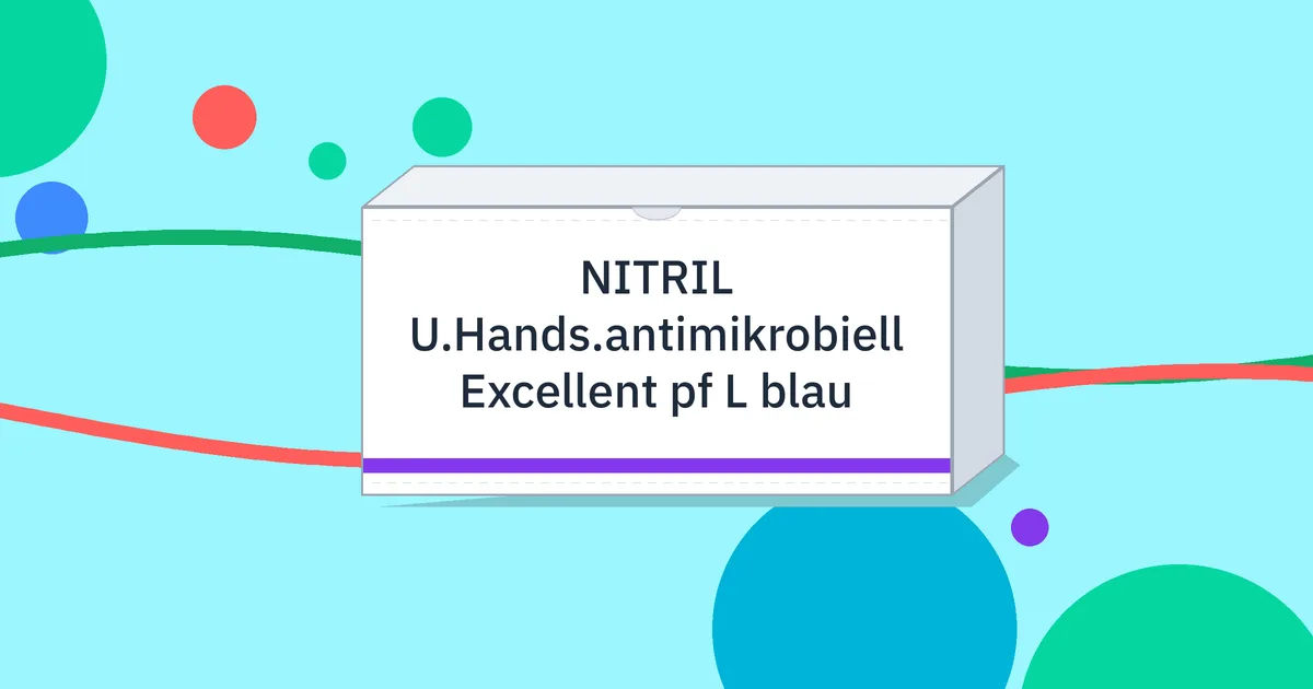 Symbolbild: Packung mit der Aufschrift NITRIL U.Hands.antimikrobiell Excellent pf L blau (PZN 15270225) – Verfügbarkeit und Bezug in Apotheken in Frankfurt am Main