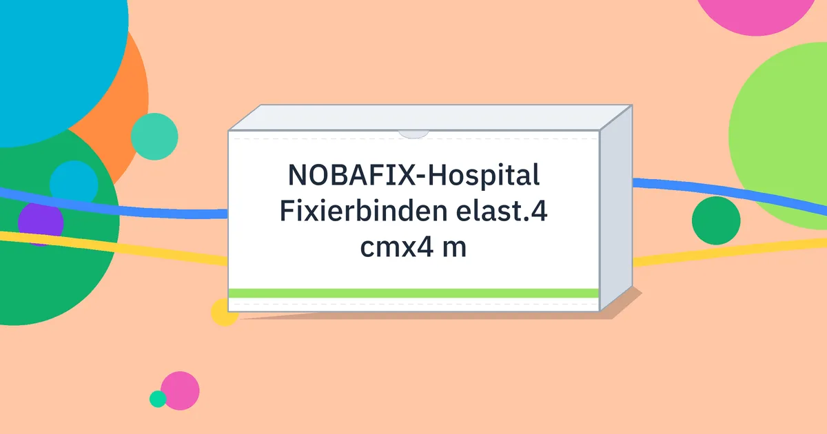 Symbolbild: Packung mit der Aufschrift NOBAFIX-Hospital Fixierbinden elast.4 cmx4 m (PZN 17559007) – Verfügbarkeit und Bezug in Apotheken in Frankfurt am Main