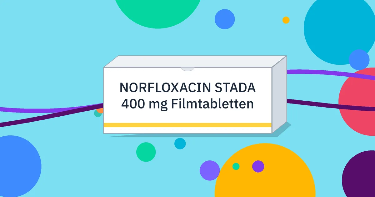 Symbolbild: Packung mit der Aufschrift NORFLOXACIN STADA 400 mg Filmtabletten (PZN 08865076) – Verfügbarkeit und Bezug in Apotheken in Frankfurt am Main