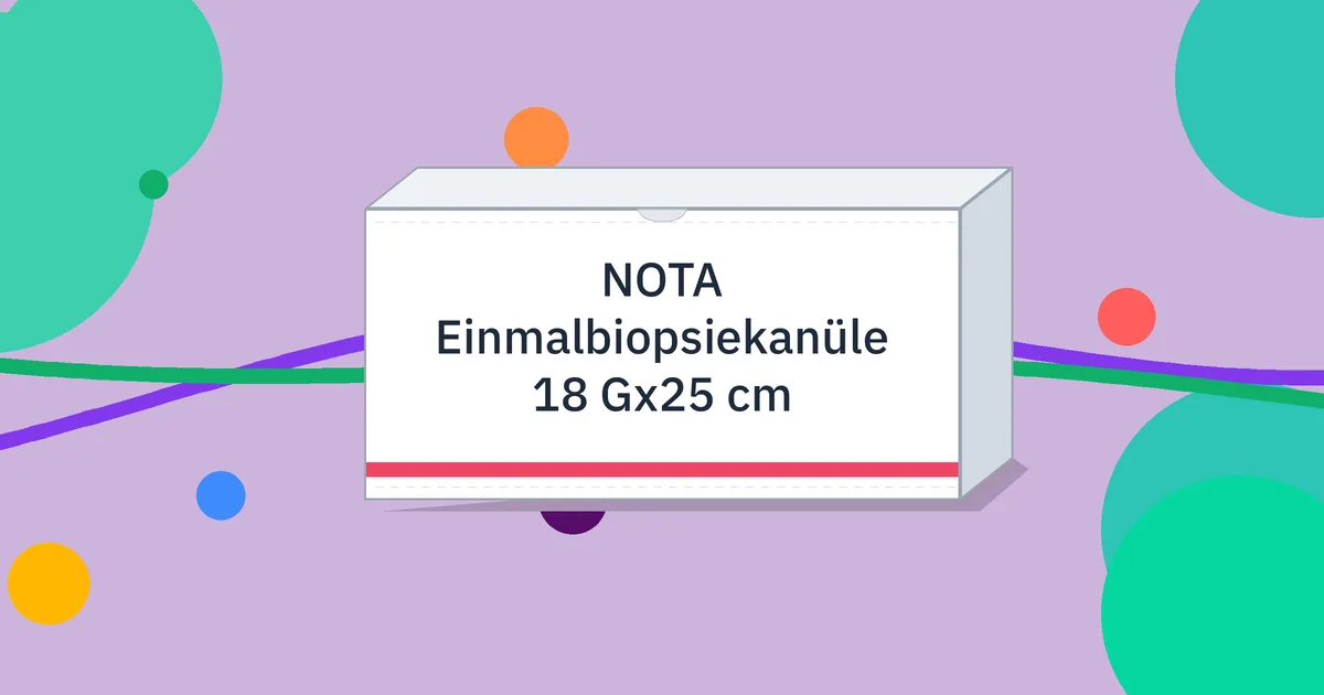 Symbolbild: Packung mit der Aufschrift NOTA Einmalbiopsiekanüle 18 Gx25 cm (PZN 03920296) – Verfügbarkeit und Bezug in Apotheken in Frankfurt am Main
