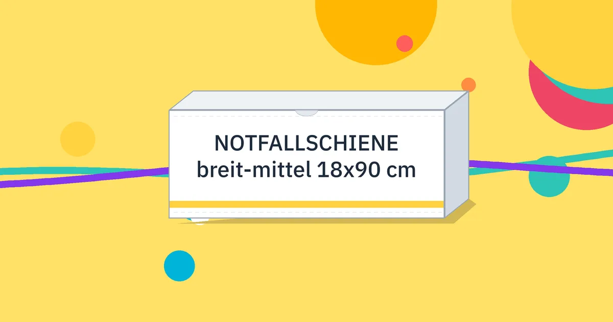Symbolbild: Packung mit der Aufschrift NOTFALLSCHIENE breit-mittel 18x90 cm (PZN 02638965) – Verfügbarkeit und Bezug in Apotheken in Frankfurt am Main