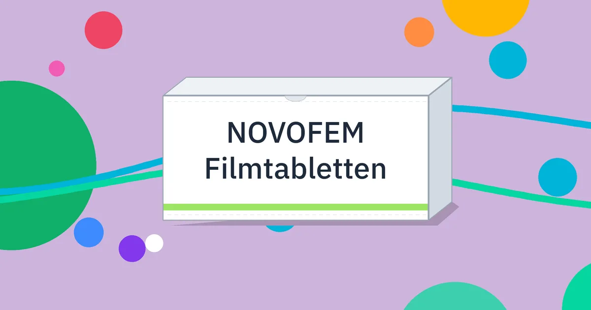 Symbolbild: Packung mit der Aufschrift NOVOFEM Filmtabletten (PZN 01288138) – Verfügbarkeit und Bezug in Apotheken in Frankfurt am Main