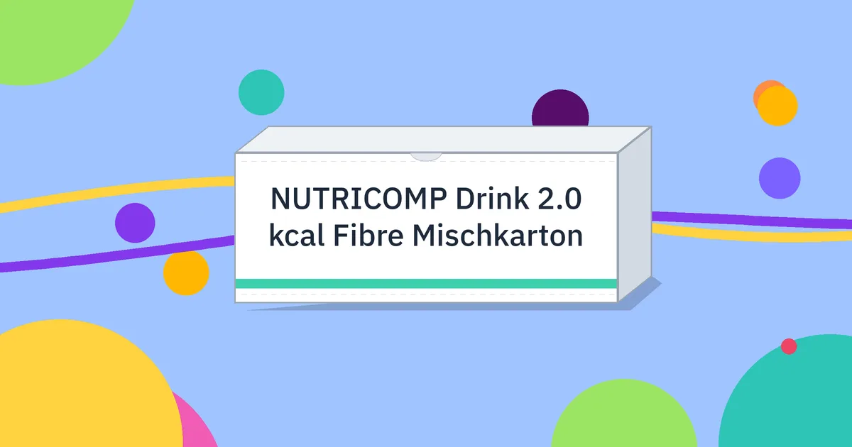 Symbolbild: Packung mit der Aufschrift NUTRICOMP Drink 2.0 kcal Fibre Mischkarton (PZN 19486011) – Verfügbarkeit und Bezug in Apotheken in Frankfurt am Main