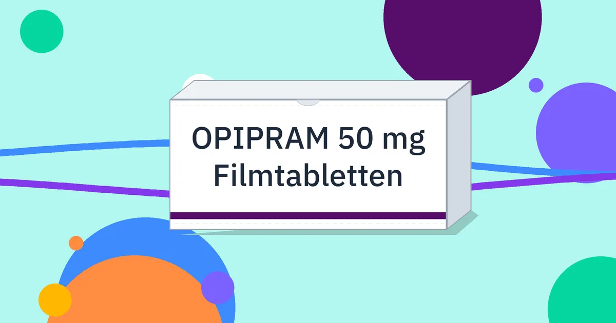 Symbolbild: Packung mit der Aufschrift OPIPRAM 50 mg Filmtabletten (PZN 03784918) – Verfügbarkeit und Bezug in Apotheken in Frankfurt am Main