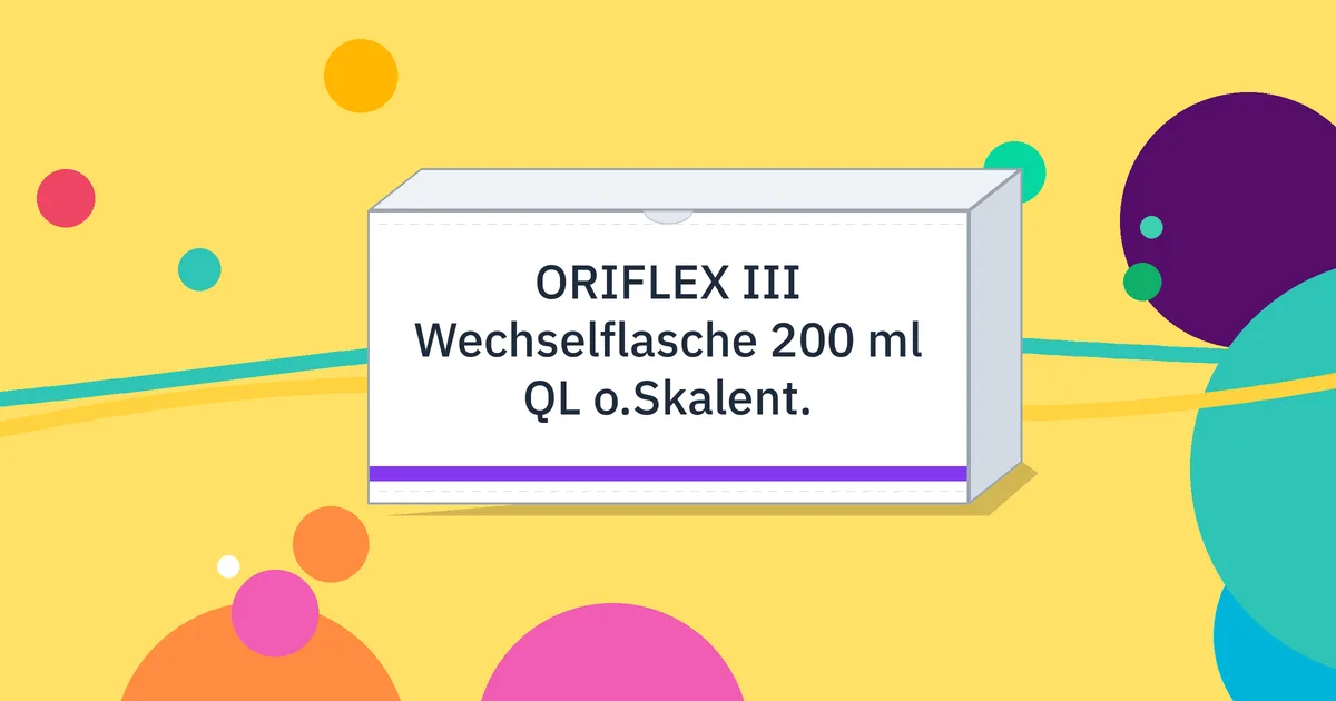 Symbolbild: Packung mit der Aufschrift ORIFLEX III Wechselflasche 200 ml QL o.Skalent. (PZN 17486449) – Verfügbarkeit und Bezug in Apotheken in Frankfurt am Main