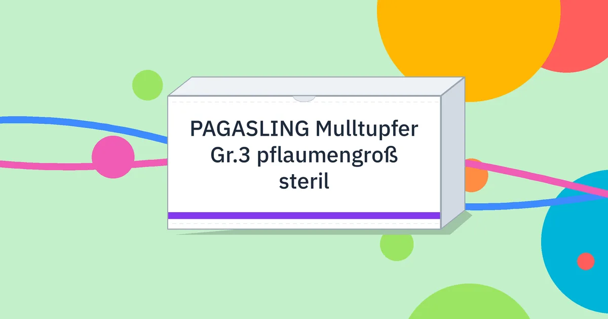 Symbolbild: Packung mit der Aufschrift PAGASLING Mulltupfer Gr.3 pflaumengroß steril (PZN 18704813) – Verfügbarkeit und Bezug in Apotheken in Frankfurt am Main