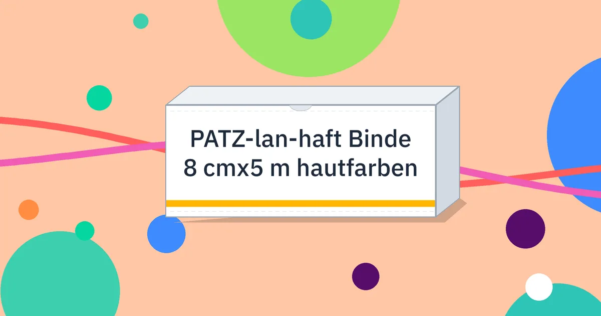 Symbolbild: Packung mit der Aufschrift PATZ-lan-haft Binde 8 cmx5 m hautfarben (PZN 06814123) – Verfügbarkeit und Bezug in Apotheken in Frankfurt am Main