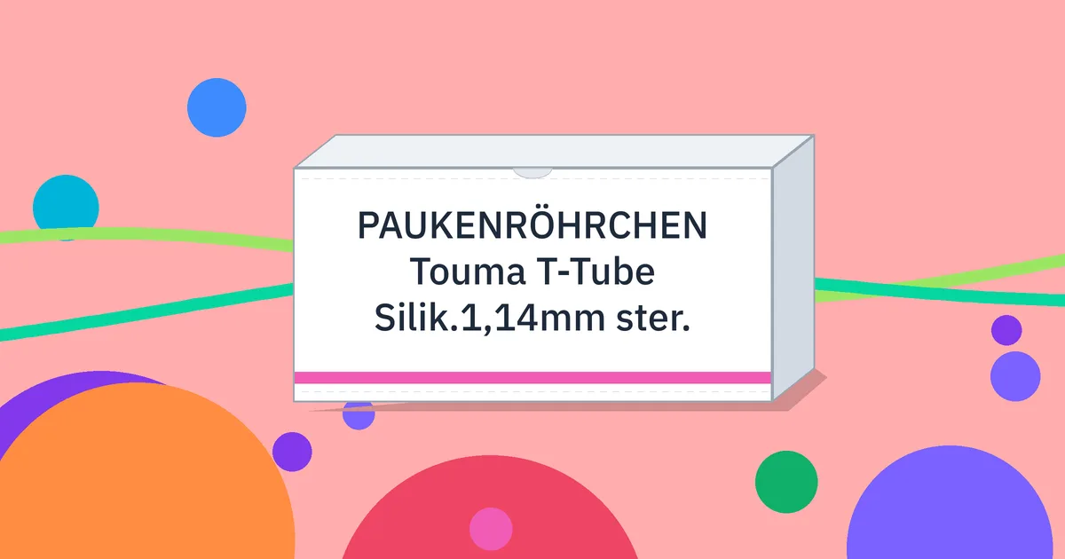 Symbolbild: Packung mit der Aufschrift PAUKENRÖHRCHEN Touma T-Tube Silik.1,14mm ster. (PZN 18355175) – Verfügbarkeit und Bezug in Apotheken in Frankfurt am Main