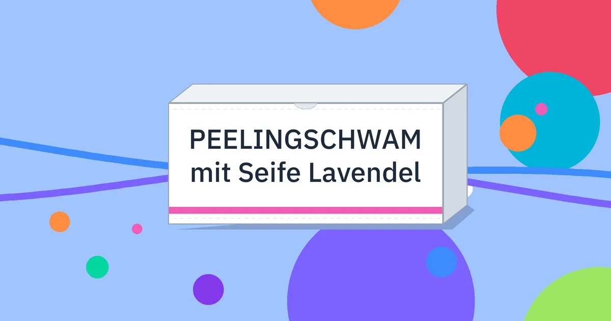 Symbolbild: Packung mit der Aufschrift PEELINGSCHWAM mit Seife Lavendel (PZN 16334944) – Verfügbarkeit und Bezug in Apotheken in Frankfurt am Main