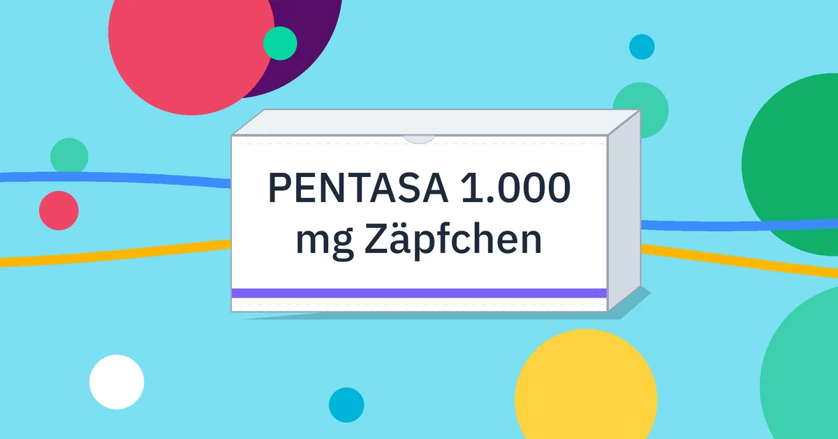 Symbolbild: Packung mit der Aufschrift PENTASA 1.000 mg Zäpfchen (PZN 16792612) – Verfügbarkeit und Bezug in Apotheken in Frankfurt am Main