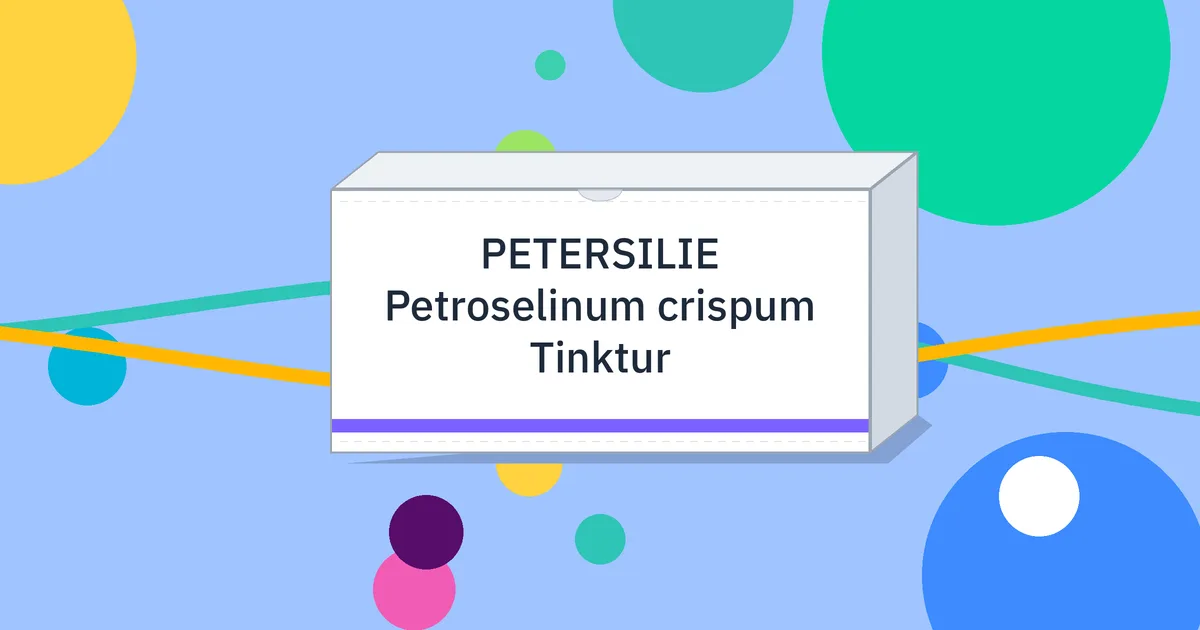 Symbolbild: Packung mit der Aufschrift PETERSILIE Petroselinum crispum Tinktur (PZN 18217533) – Verfügbarkeit und Bezug in Apotheken in Frankfurt am Main