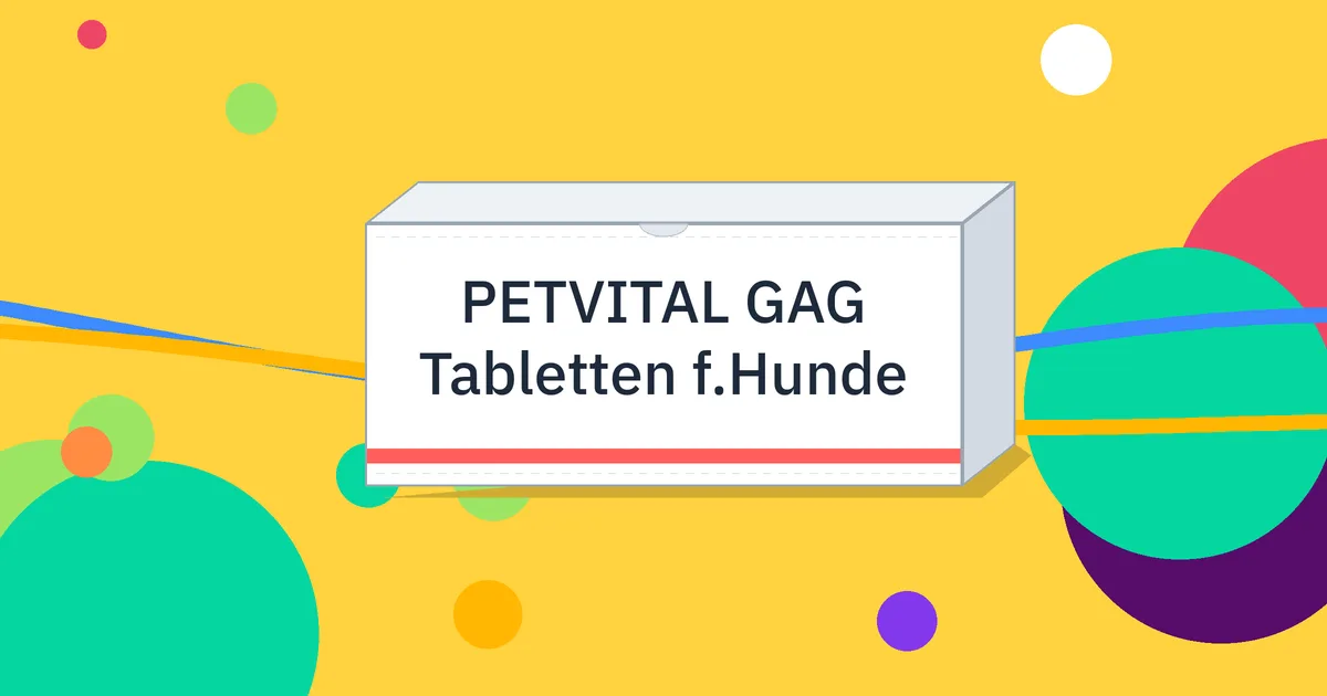Symbolbild: Packung mit der Aufschrift PETVITAL GAG Tabletten f.Hunde (PZN 07637278) – Verfügbarkeit und Bezug in Apotheken in Frankfurt am Main