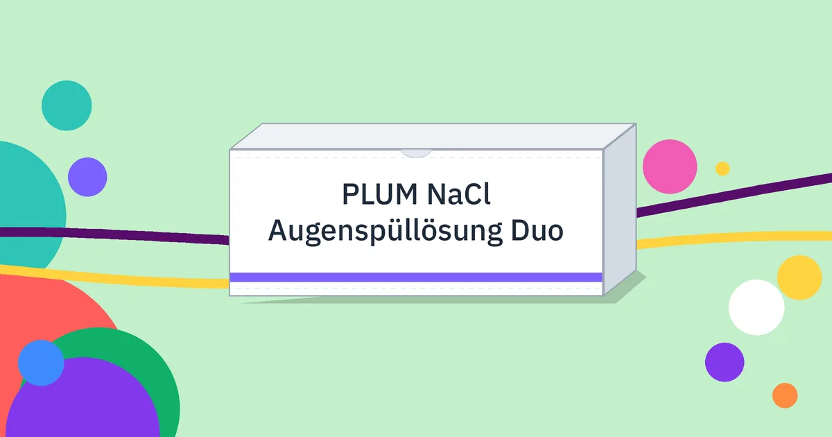 Symbolbild: Packung mit der Aufschrift PLUM NaCl Augenspüllösung Duo (PZN 10249858) – Verfügbarkeit und Bezug in Apotheken in Frankfurt am Main
