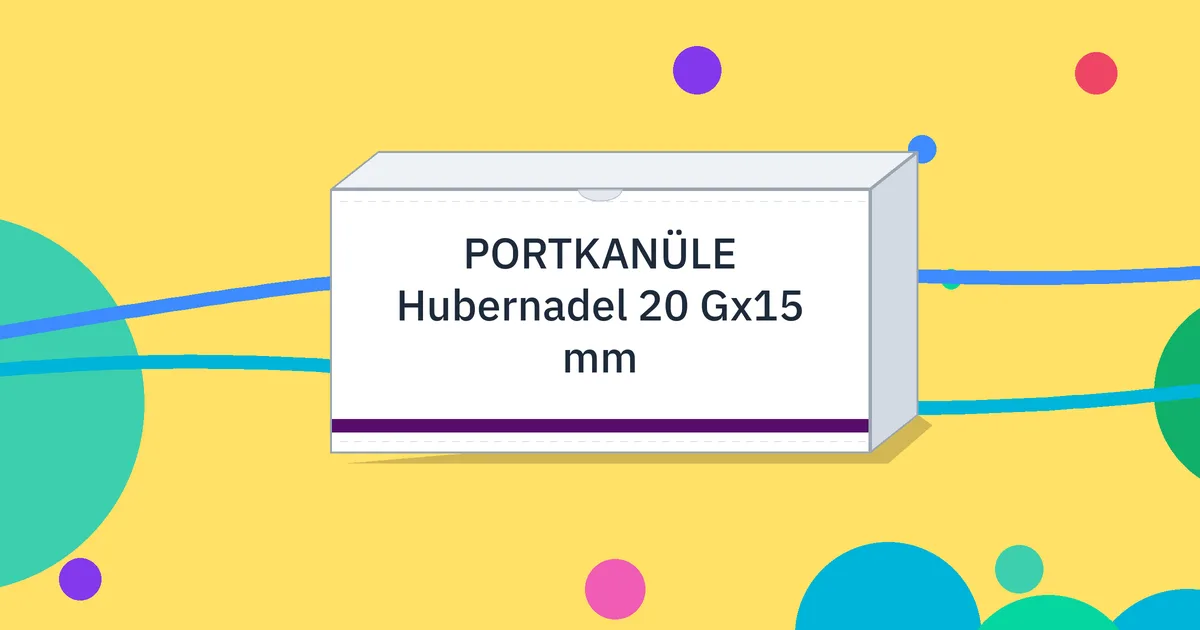 Symbolbild: Packung mit der Aufschrift PORTKANÜLE Hubernadel 20 Gx15 mm (PZN 10184780) – Verfügbarkeit und Bezug in Apotheken in Frankfurt am Main