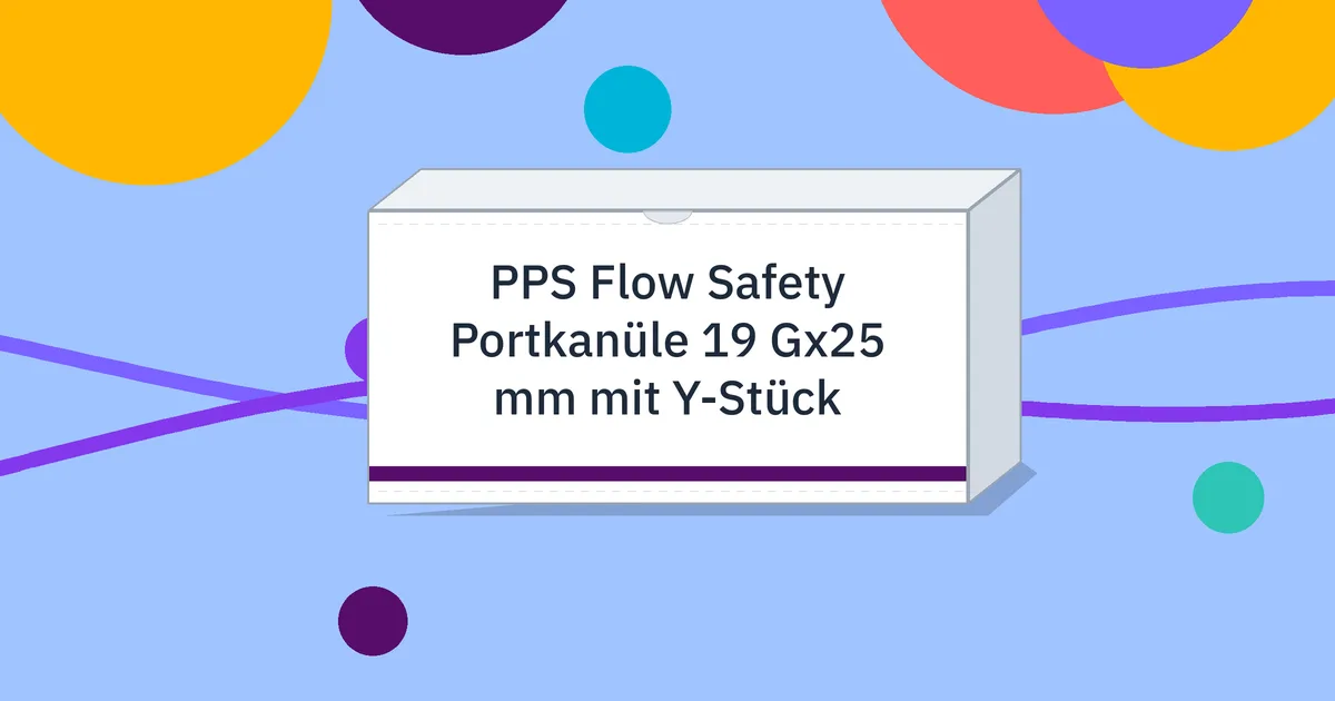 Symbolbild: Packung mit der Aufschrift PPS Flow Safety Portkanüle 19 Gx25 mm mit Y-Stück (PZN 10073945) – Verfügbarkeit und Bezug in Apotheken in Frankfurt am Main