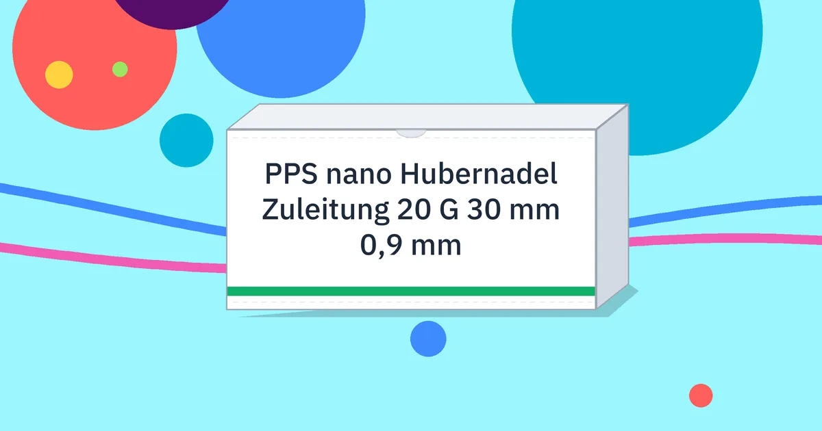 Symbolbild: Packung mit der Aufschrift PPS nano Hubernadel Zuleitung 20 G 30 mm 0,9 mm (PZN 18195228) – Verfügbarkeit und Bezug in Apotheken in Frankfurt am Main